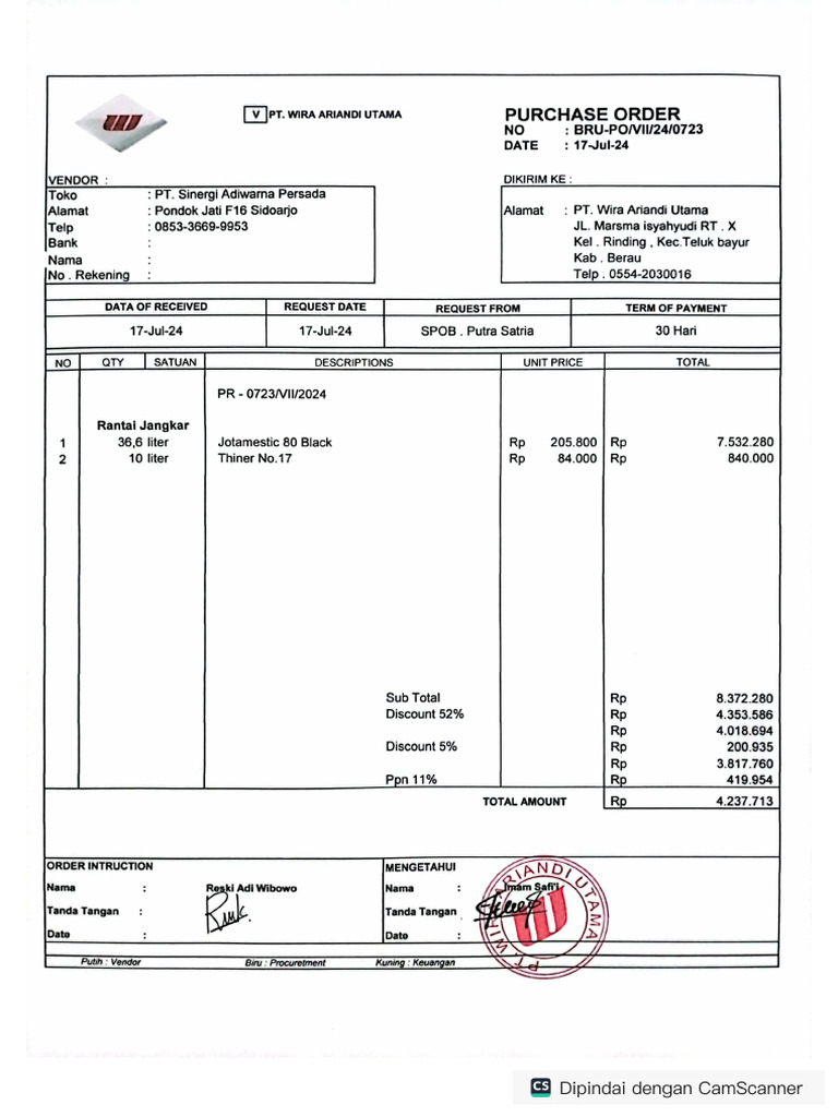B - Contoh PO Dari Customer Ke Kita - PIC Customer2Kita | PDF