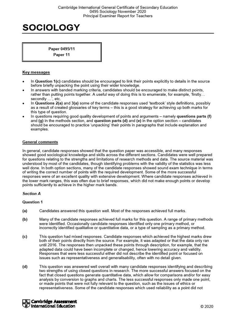 Sociology: Paper 0495/11 Paper 11 | PDF