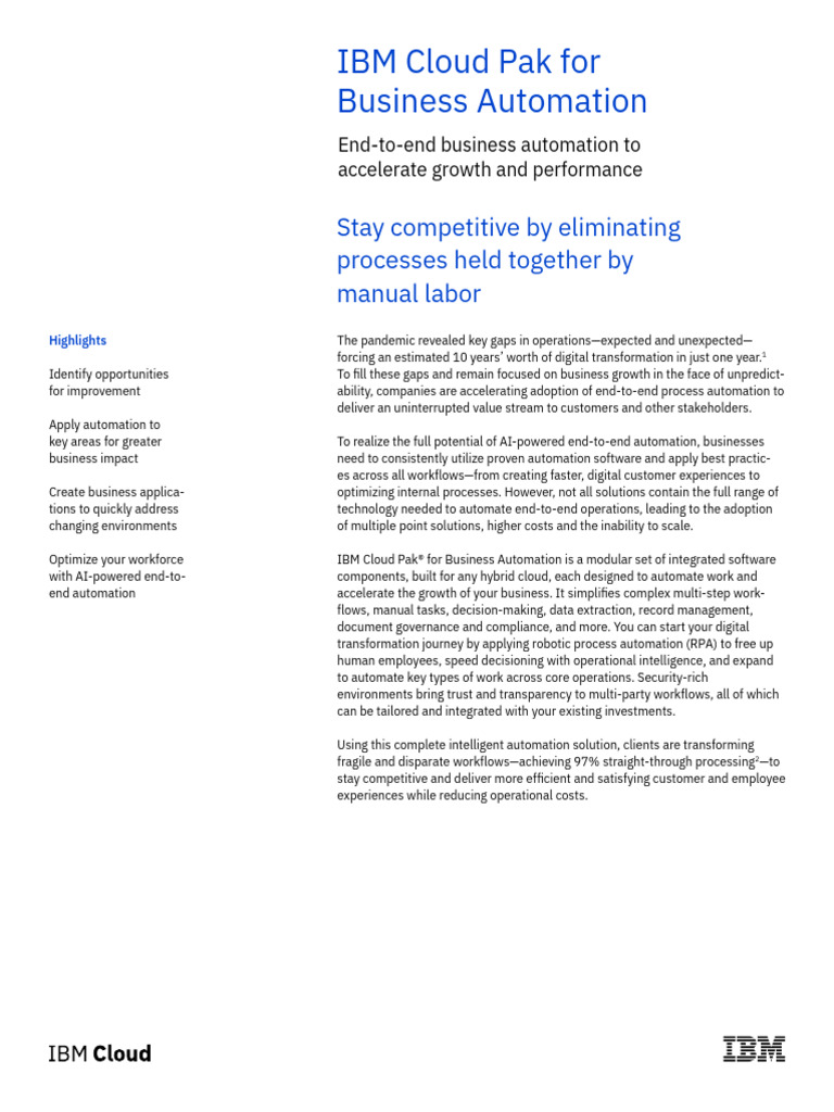 Solution Brief Cloud Pak For Business Automation | PDF