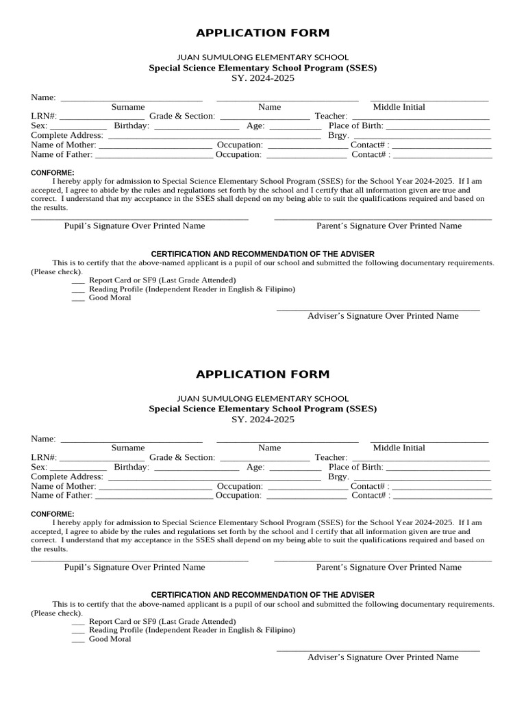 Application Form For Sses | PDF