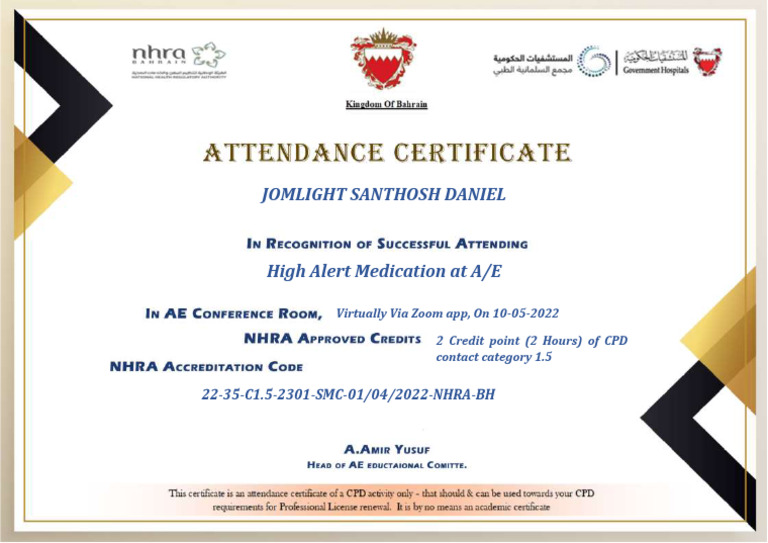 Jomlight Santhosh Daniel Certificate | PDF