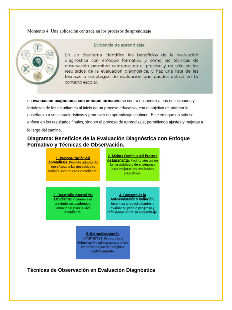 Momento 4 Diagrama Sobre Los Beneficios de La Evaluación Diagnóstica Con | PDF