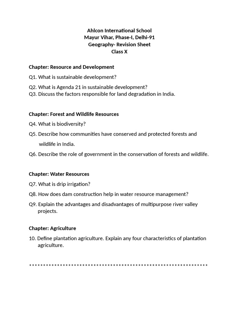 Geog-Revision Sheet 2-Grade X | PDF