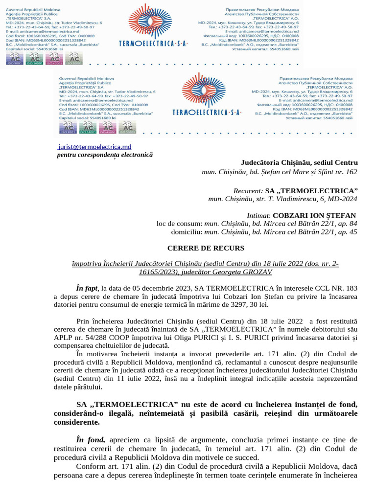 CERERE DE RECURS impotriva INCHEIERII | PDF