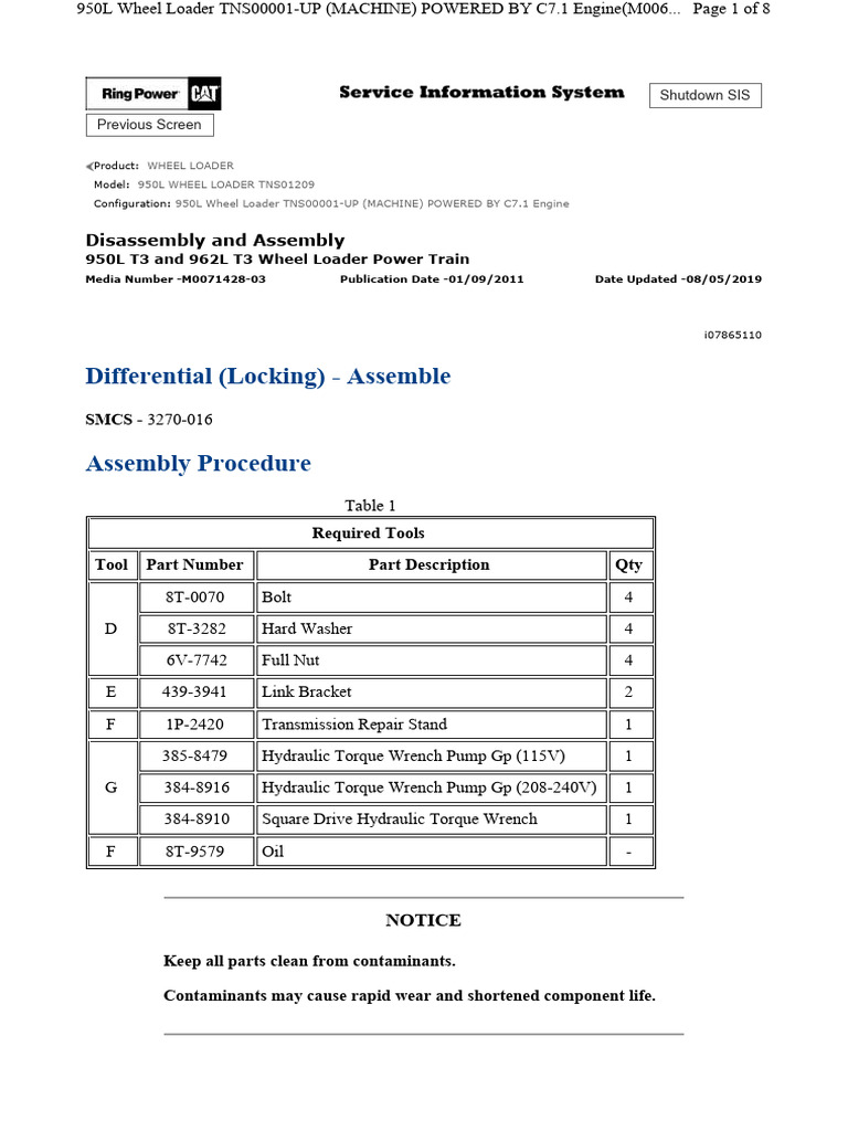 Differential (Locking) - Assemble 950L | PDF