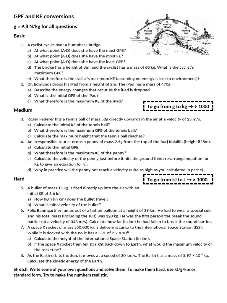 Gpe and Ke Conversion Worksheet | PDF | Rocket | International Space ...