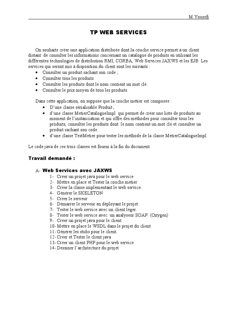 TP Web Services Catalogue | PDF | Service web | Java (Langage de programmation)