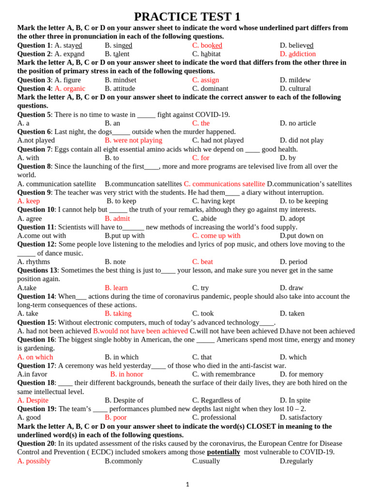 Practice Test 1-6 | PDF