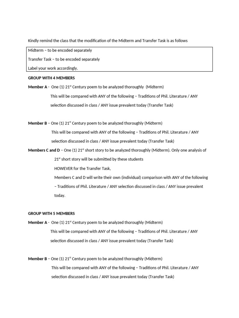 Midterm and Transfer Task | PDF
