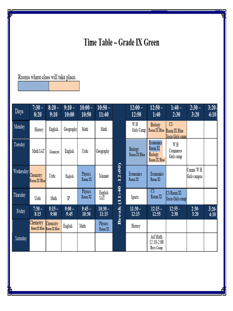 Grade IX Green Timetable-2 | PDF