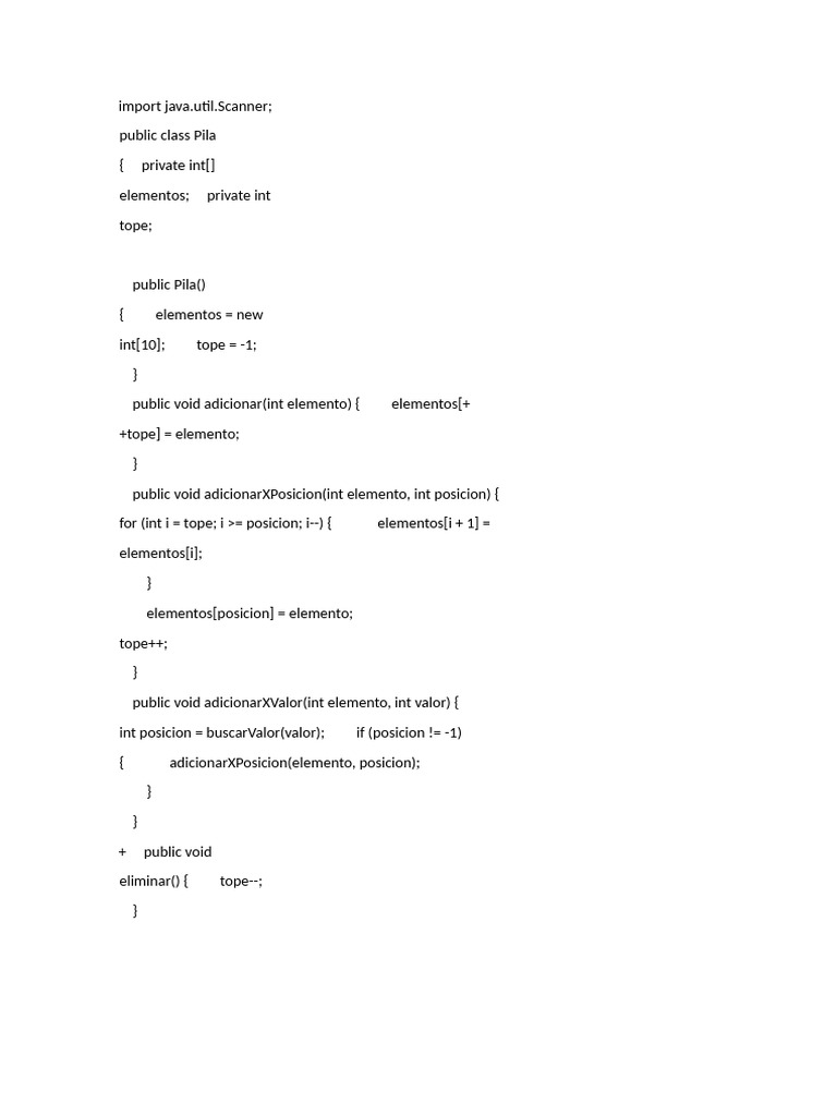 Implementación de Pila en Java | PDF | Programación de computadoras | Tecnología
