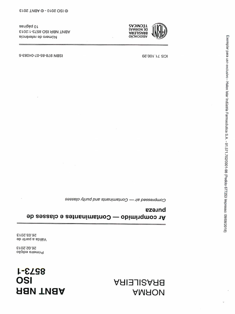 ABNT NBR ISO 8573-1 - Ar comprimido - Contaminantes e classes de pureza ...