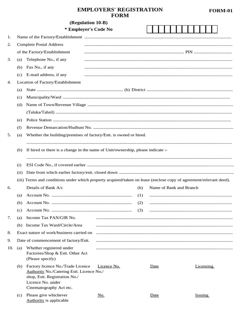 FORM 01 Employees Registration Form | PDF