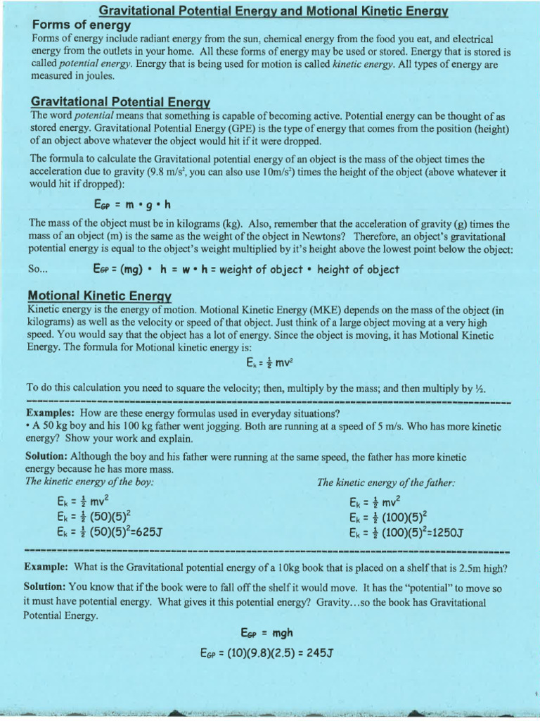 Worksheet MechanicalEnergy 2015 Solutions | PDF