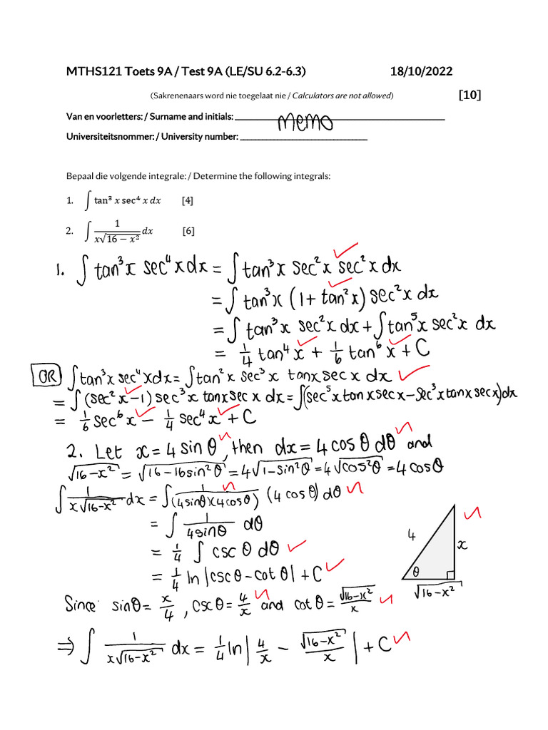 Mths121 Test 9 Memos | PDF