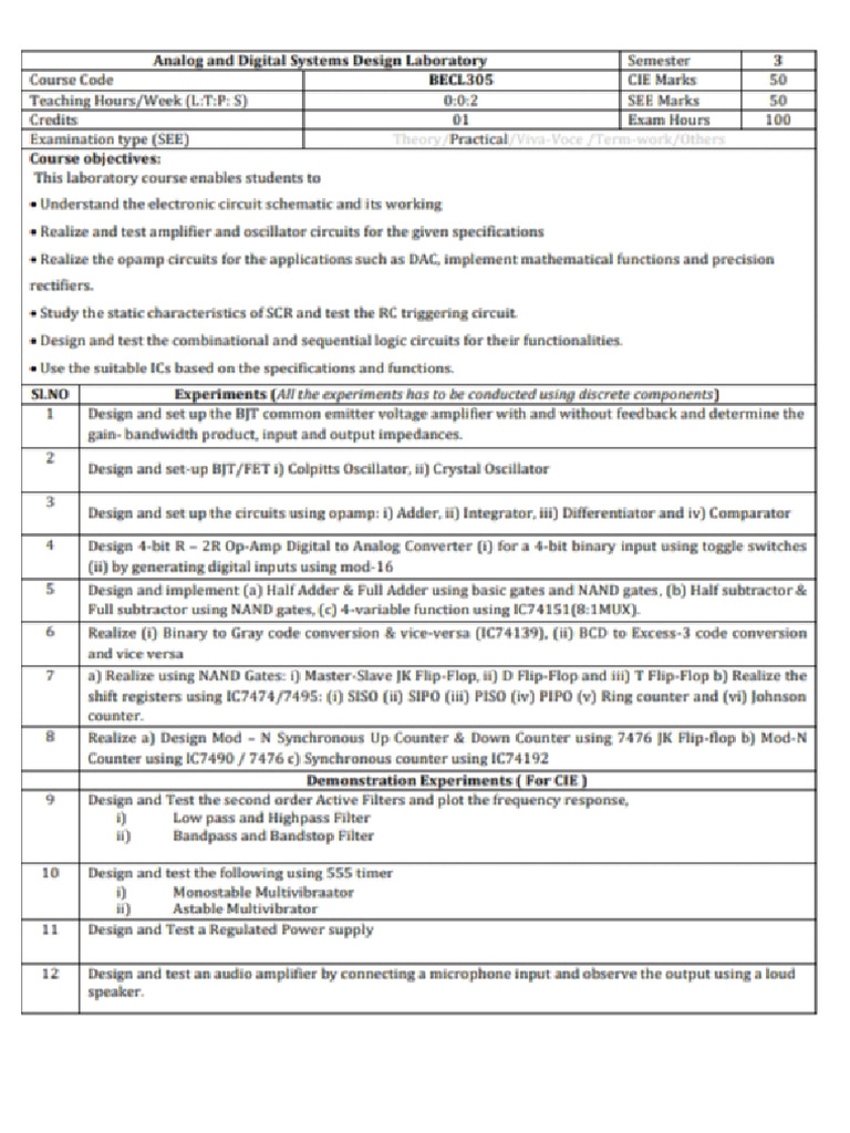 analog and digital system design laboratory | PDF