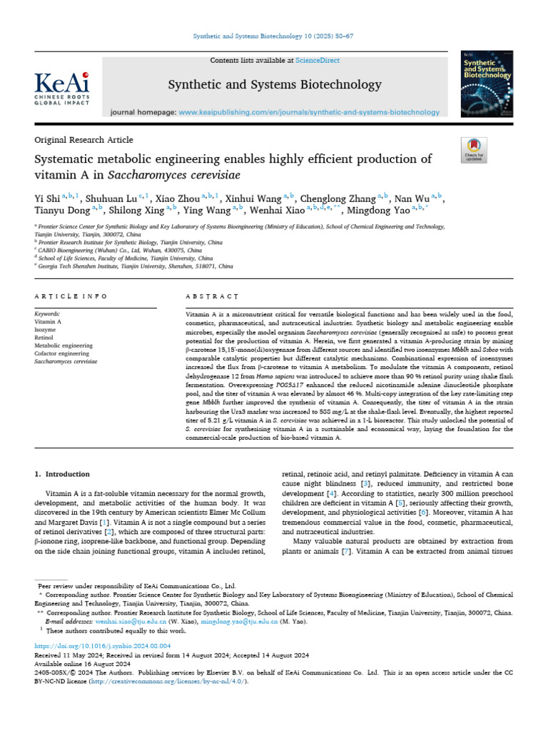 Systematic metabolic engineering enables highly efficient production of vitamin A in ...
