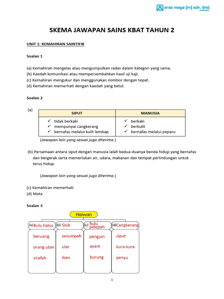 Jawapan Sains Kbat Tahun 2 | PDF
