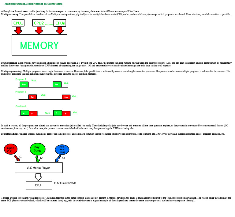 2) Multiprogramming, Multiprocessing, Multithreading | PDF 2) Multiprogramming, Multiprocessing, Multithreading | PDF