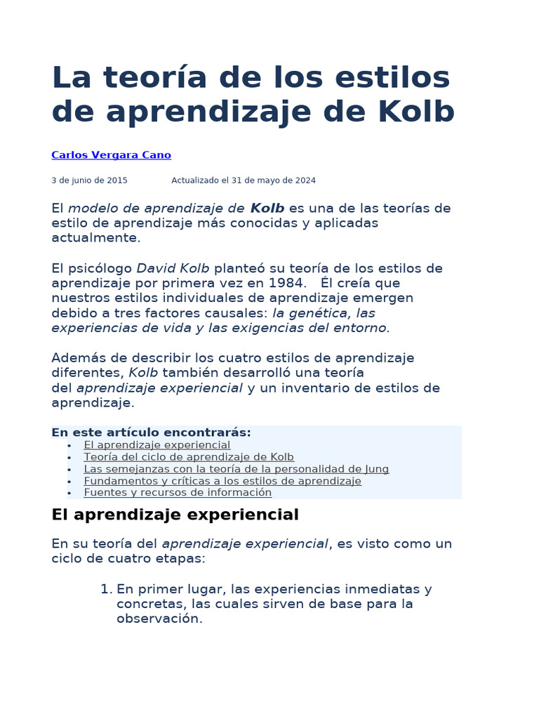 La Teoría de Los Estilos de Aprendizaje de Kolb | PDF