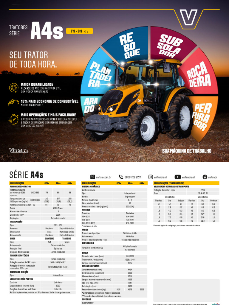 VALTRA A74s Ficha Técnica | PDF
