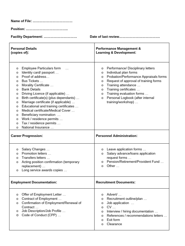 Personnel File Checklist | PDF
