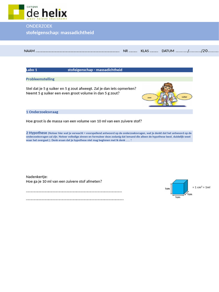 Labo 1 - Stofeigenschap - Massadichtheid | PDF