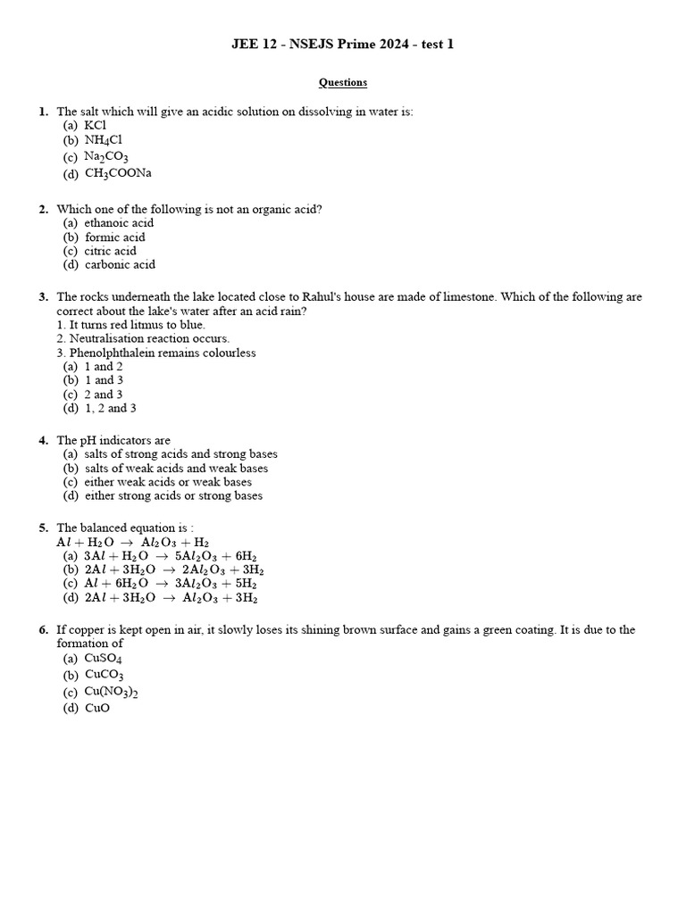NSEJS Prime 2024 - Test 1 | PDF