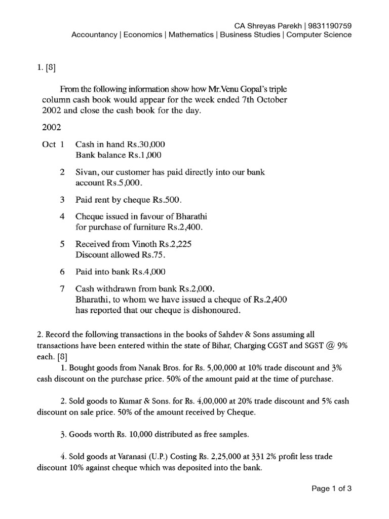 11 Cash Book GST Set-Off Exam | PDF