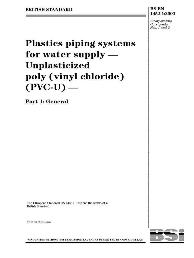 Plastics Piping Systems For Water Supply Ð Unplasticized Poly (Vinyl ...