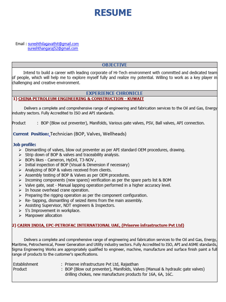 Suresh - Valve Technician | PDF