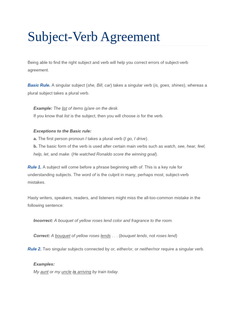 Sub-Verb Agreement | PDF