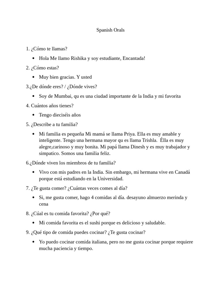 Spanish Orals | PDF