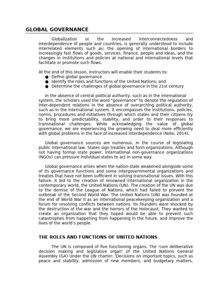 Global Governance | PDF | United Nations | International Relations