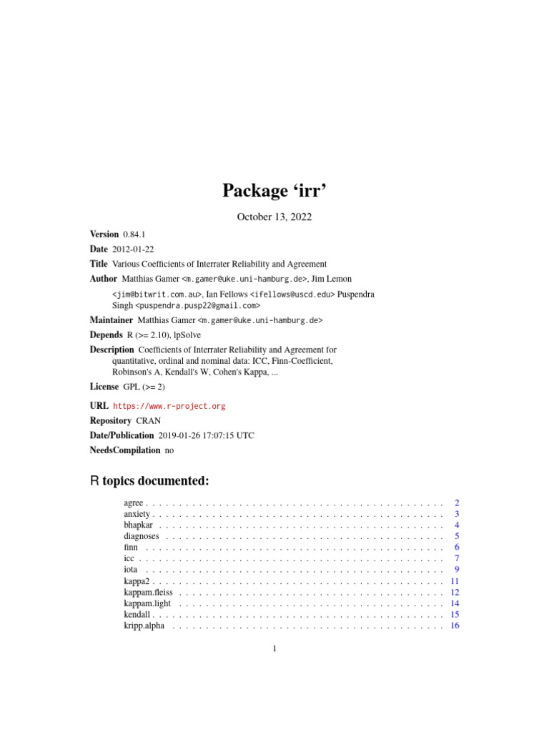 Package Irr': Topics Documented | PDF