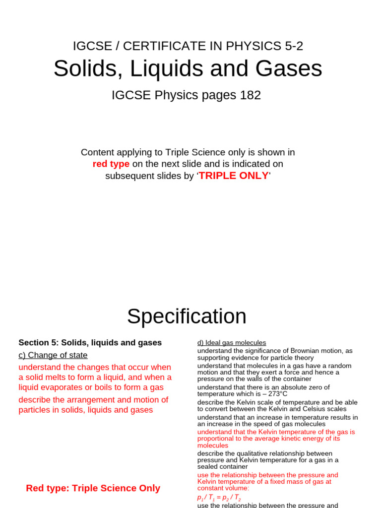 IGCSE Physics Unit 9 Kinetic Molecular Theory | PDF