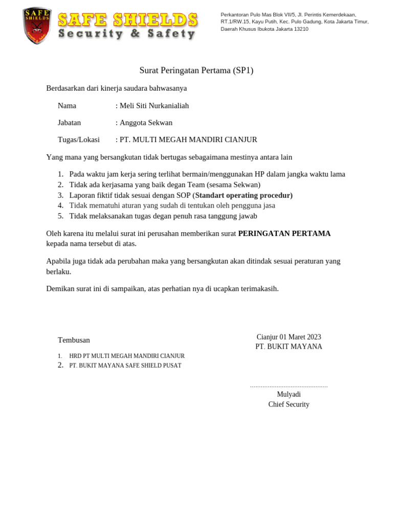 Surat Peringatan Pertama | PDF