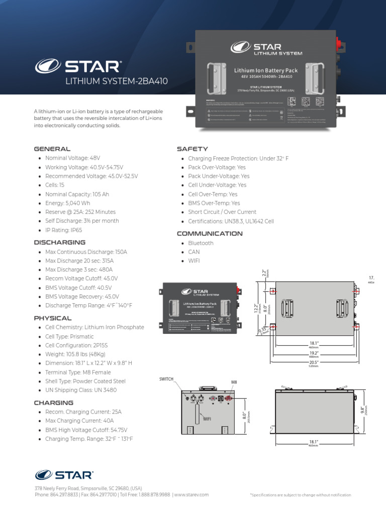 2BA410 STAR Lithium Spec Sheet | PDF