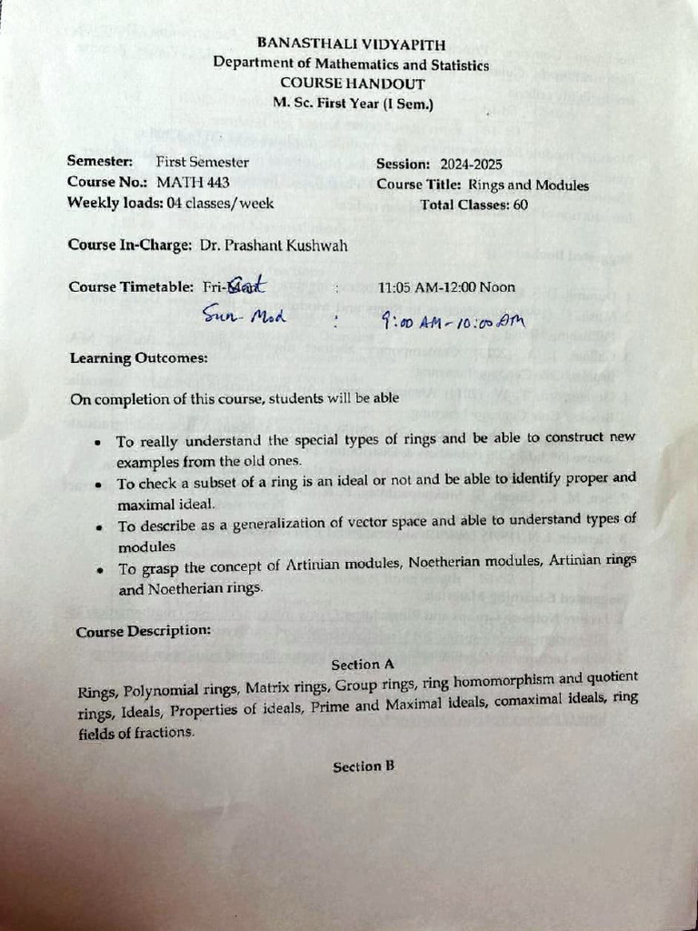 Handout (Rings and Modules ) | PDF