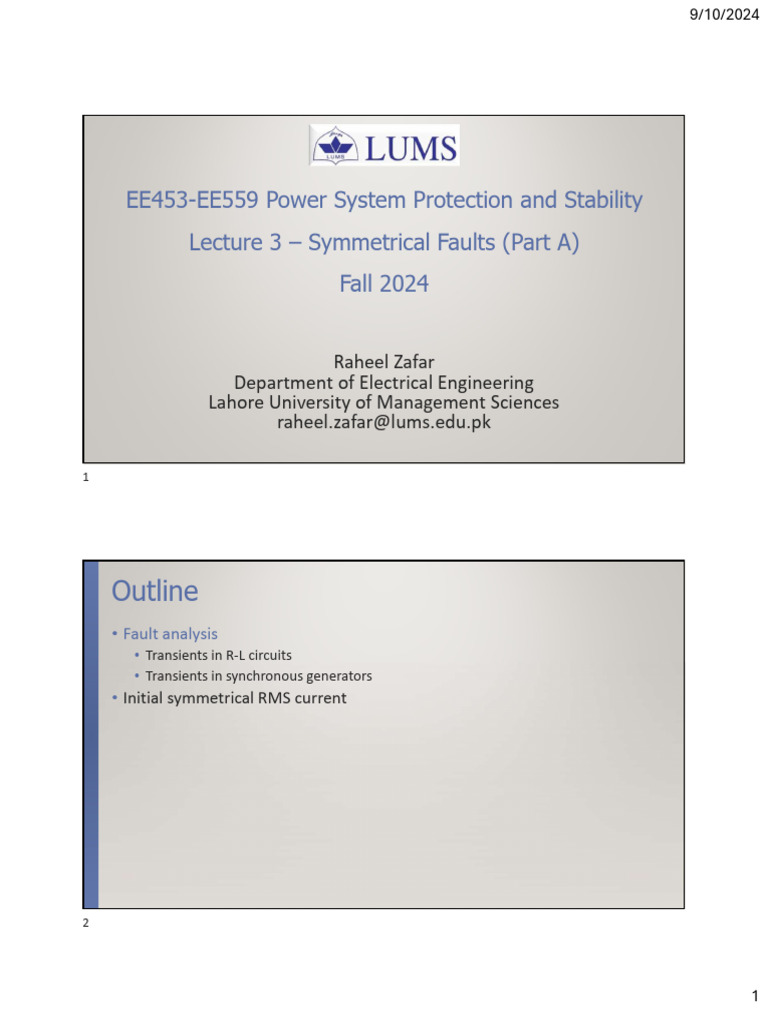 Lecture 3 Symmetrical Fault Analysis Part A | PDF