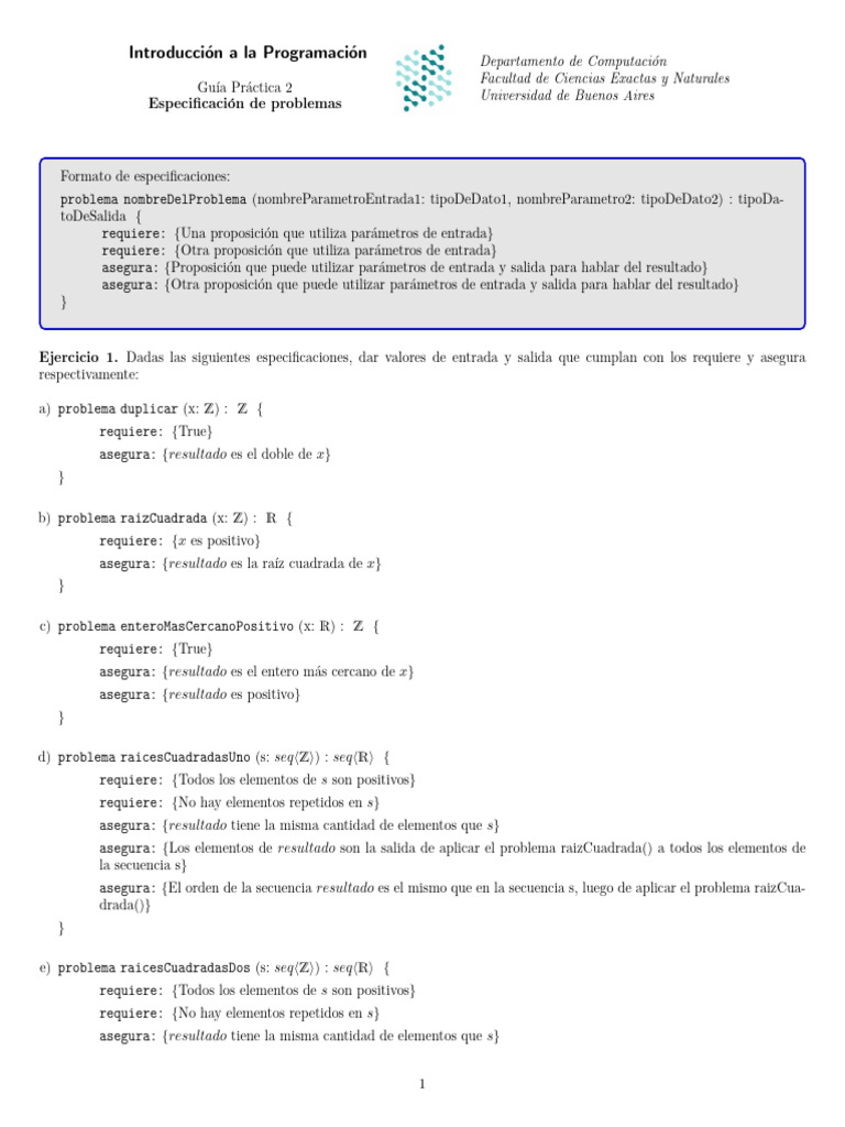 Introducci On A La Programaci On: Especificaci On de Problemas | PDF