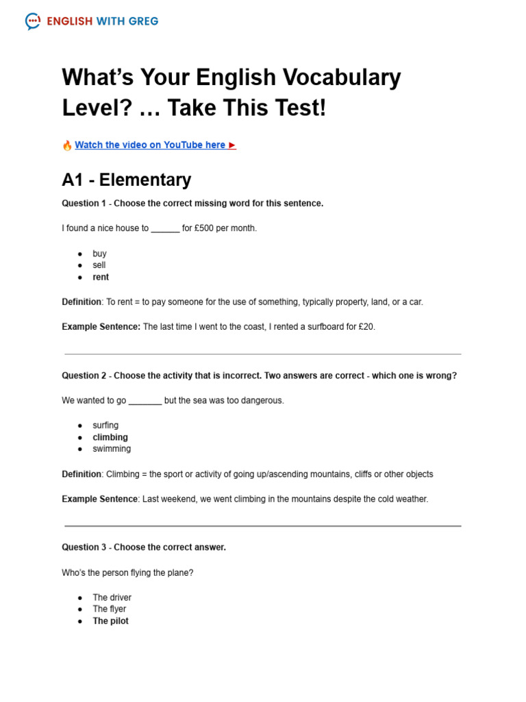 26) English Vocabulary Level Test (A1 - C2) | PDF | Grape | Priest