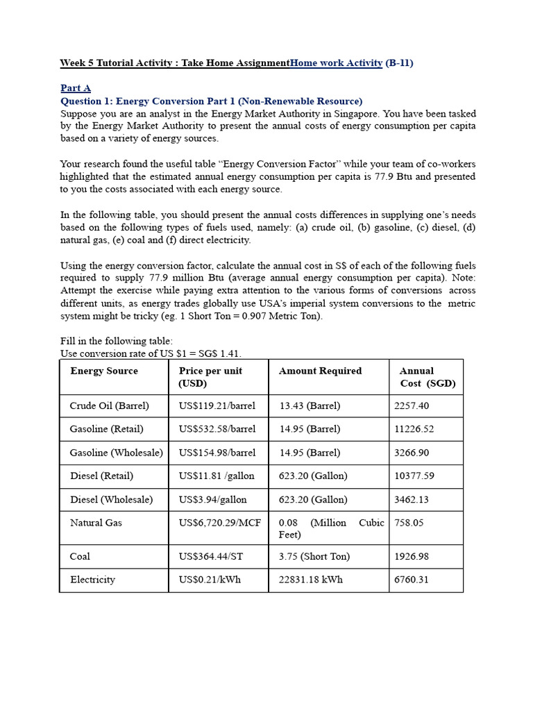 Home Work Activity (B-11) Part A Question 1: Energy Conversion Part 1 (Non-Renewable Resource) | PDF