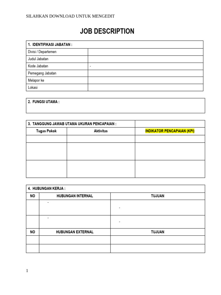 Contoh - Uraian Jabatan - Job Desk - Job Req - KPI - Purchasing (CKI) | PDF