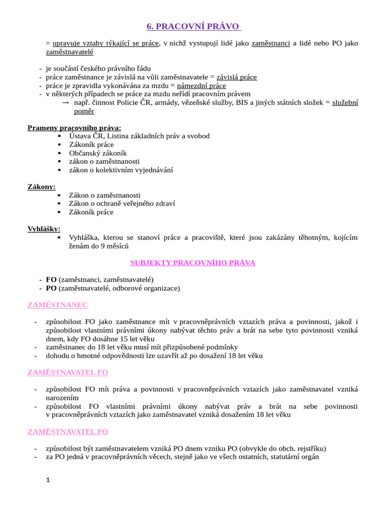 PRACOVNÍ PRÁVO (PR) | PDF