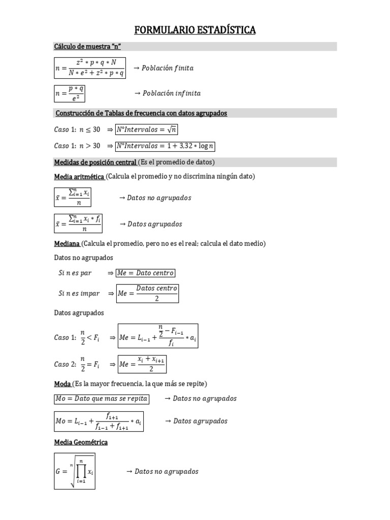 Formulario Estadistica - Sergio Upea | PDF