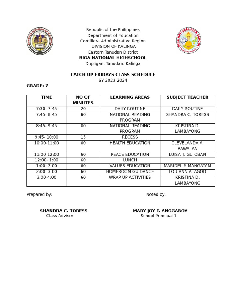 catch up friday schedule | PDF