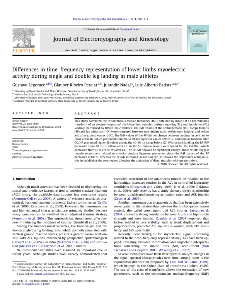 Differences in Time-Frequency Representation of Lower Limbs Myoelectric ...