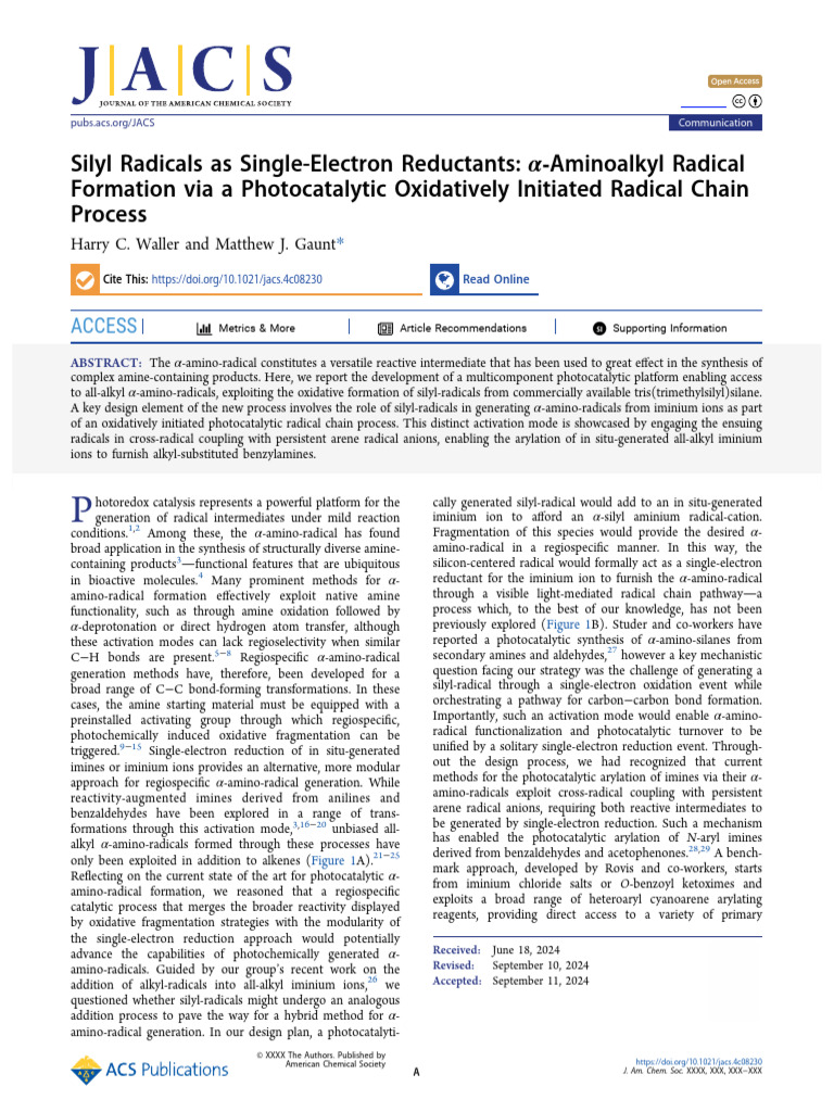 Waller Gaunt 2024 Silyl Radicals as Single Electron Reductants α ...