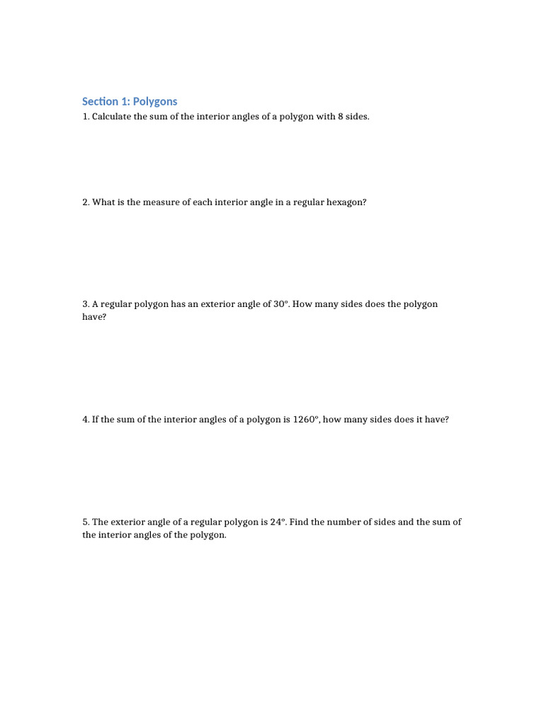 IGCSE Polygons and Symmetry Worksheet With Space | PDF